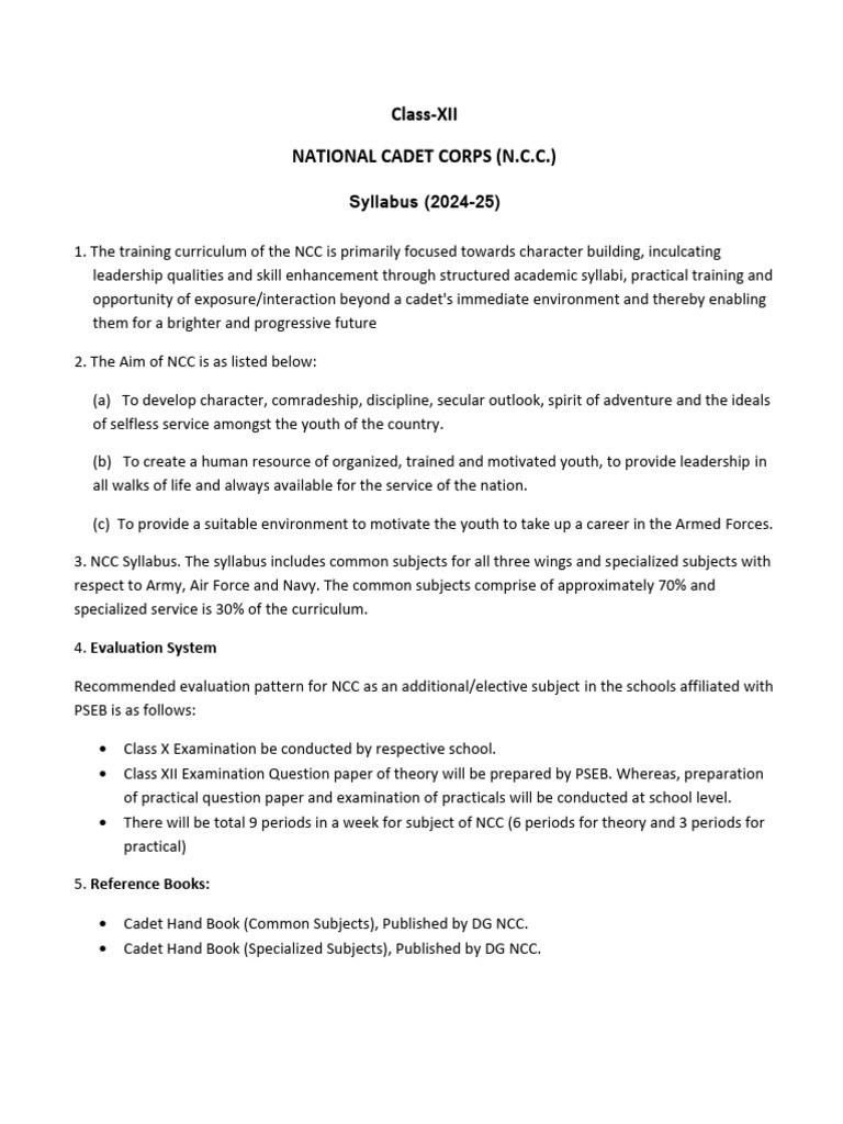 NCC Syllabus 2024-25 Overview | PDF