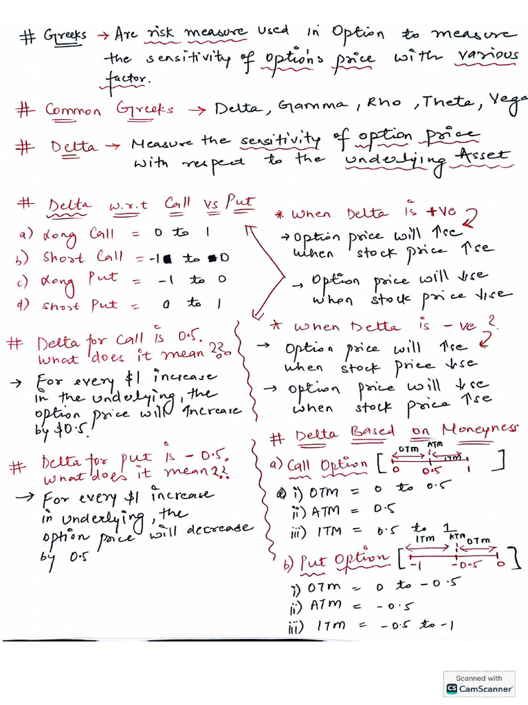 Delta (Greeks) - Handwritten Notes | PDF