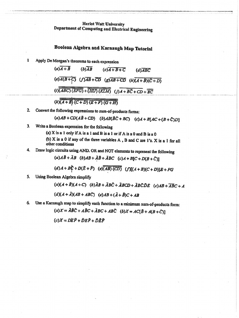 Tutorial - 03 - Boolean Algebra, Karnaugh Maps | PDF
