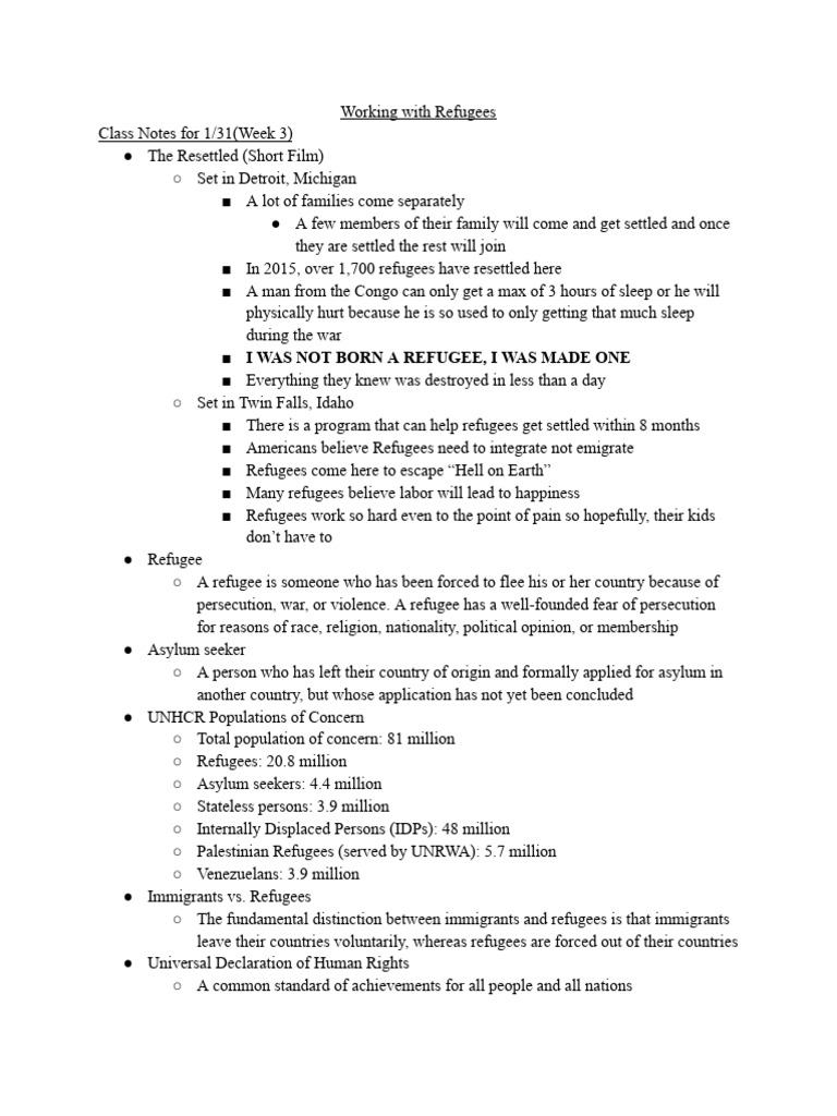 Week 14 (May-02) Working With Refugees Notes | PDF | Refugee | Human ...