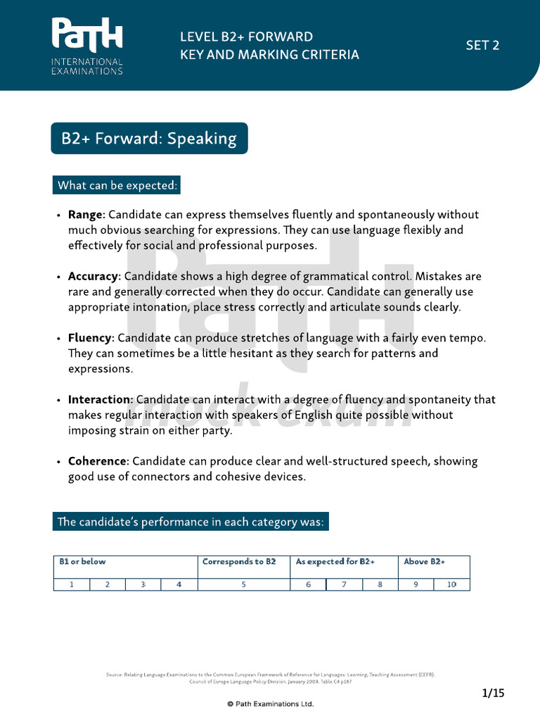 B2+ FORWARD - SET 2 - Key and Marking Criteria | PDF | Linguistics ...