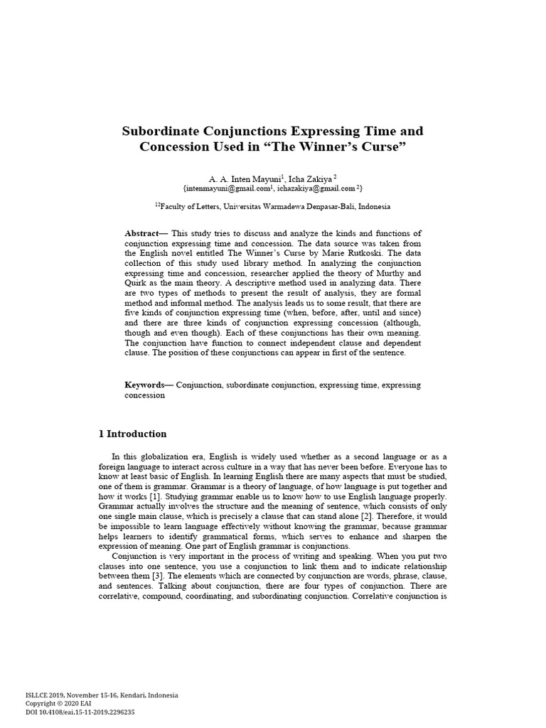 Subordinate Conjunctions Expressing Time and Concession Used 126t1kww6z ...