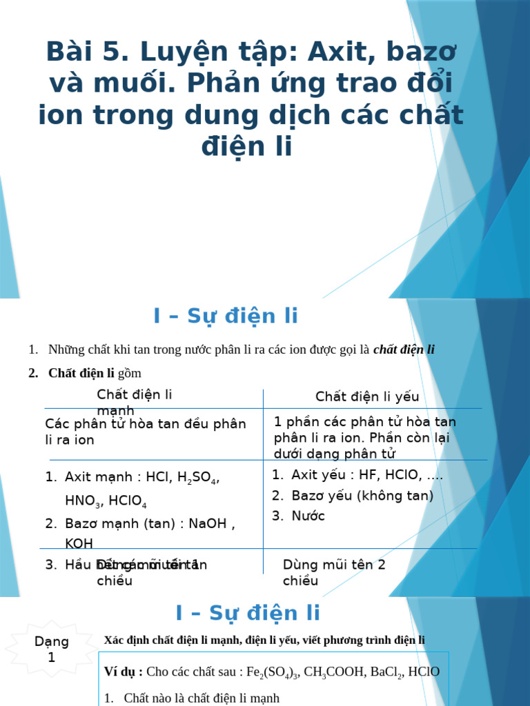Bai 5 Luyen Tap Axit Bazo Va Muoi Phan Ung Trao Doi Ion Trong Dung Dich Cac Chat Dien Li | PDF