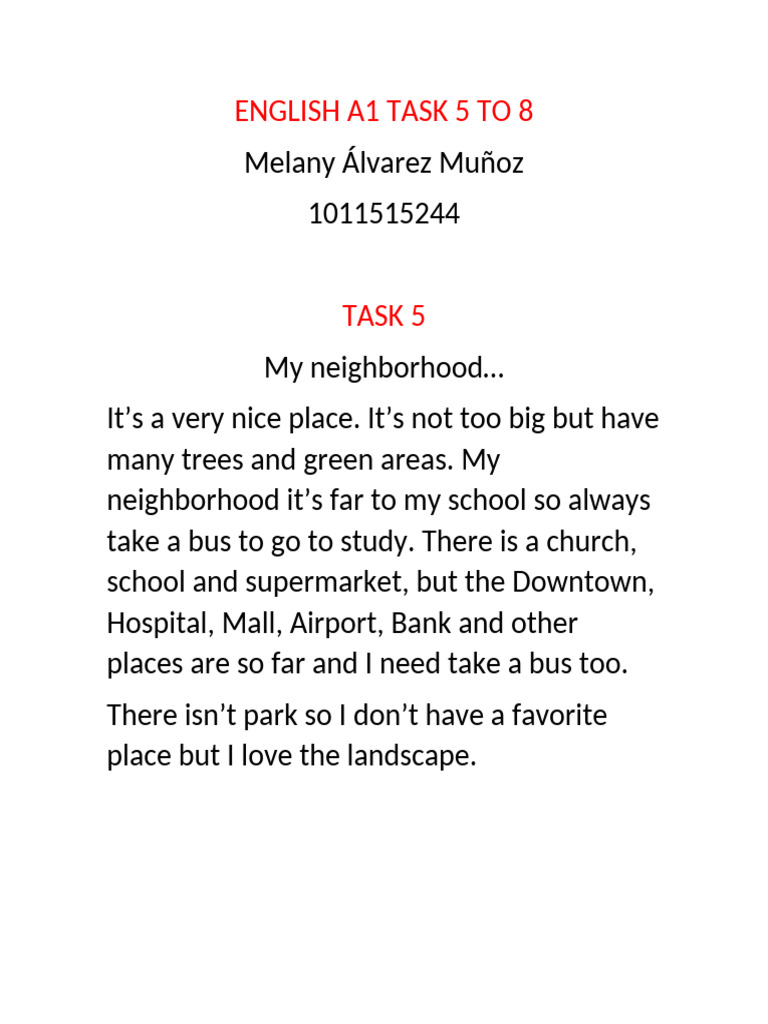 English A1 Task 5 To 8 | PDF | Language Arts & Discipline