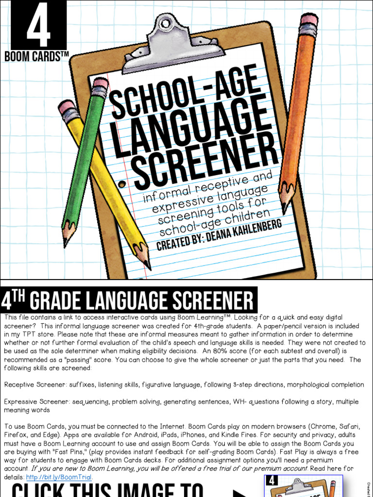 4th Grade Language Screening Tools | PDF | Speech | Linguistics