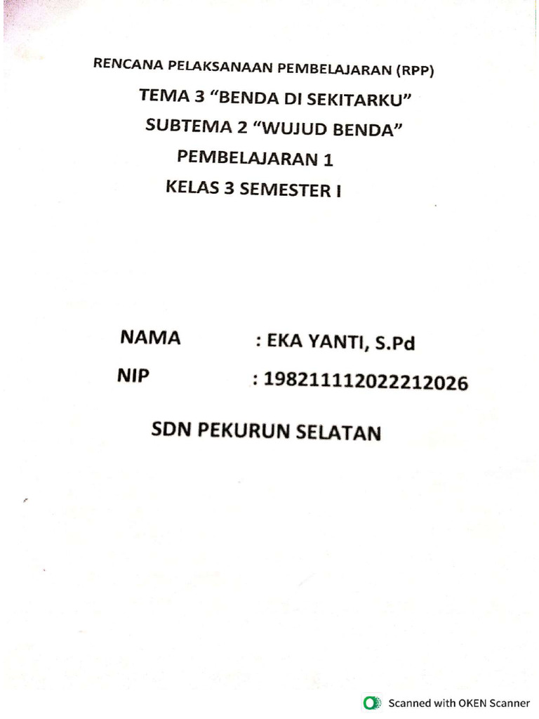 Rencana Pembelajaran Kelas 3 Tema 3 Benda Disekitarku Sub Tema 2 Wujud Benda Pembelajaran 1 ...