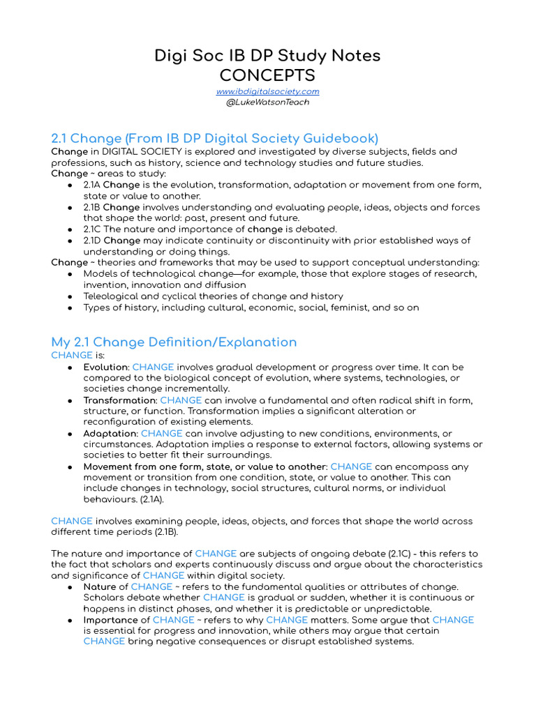 Digi Soc Ib DP Study Notes - Concepts | PDF | Electric Vehicle | Innovation