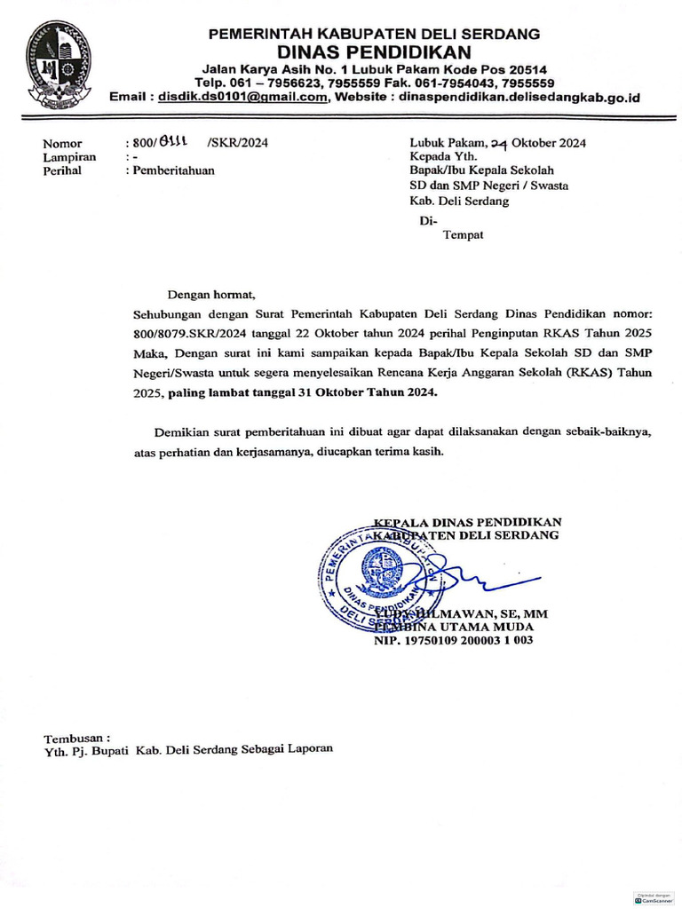 Surat Pemberitahuan Rkas Tahun 2025 | PDF