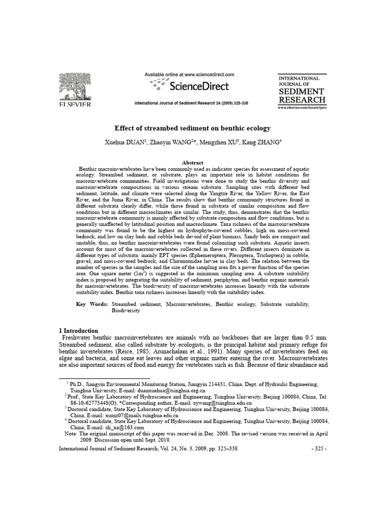 Duan Et Al. Effect of Streambed Sediment On Benthic Ecology | PDF | Benthic Zone | River