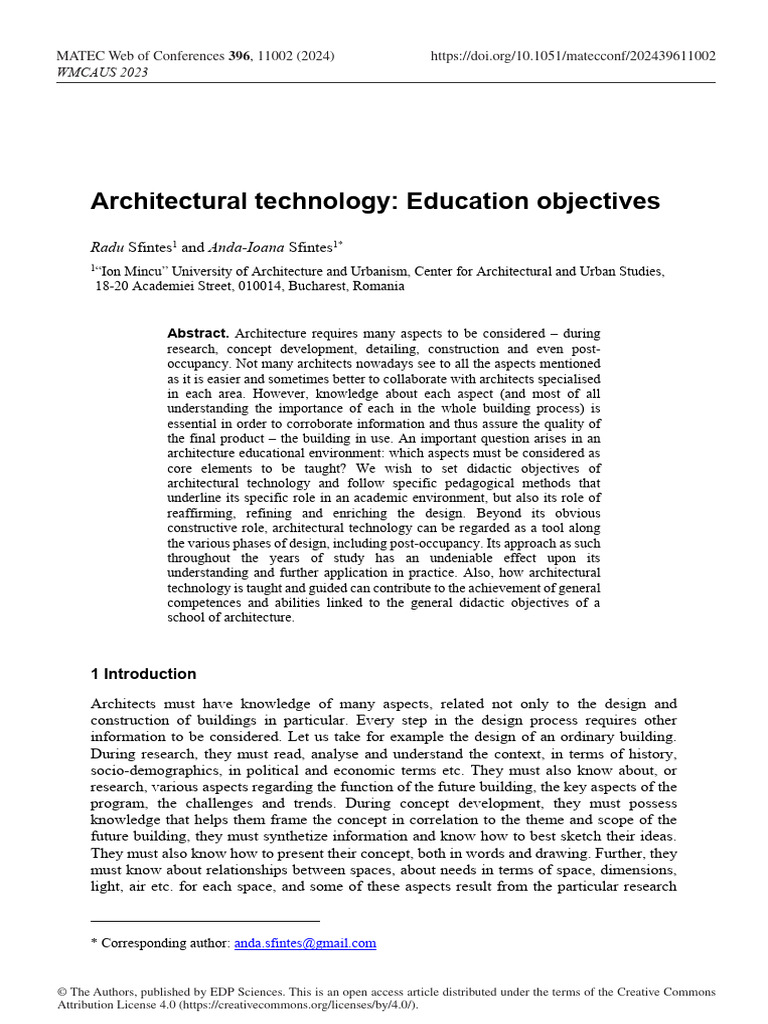 Architectural Technology Education Objectives | PDF | Design | Knowledge