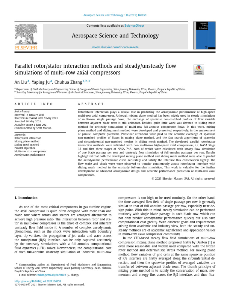 Parallel Rotor-Stator Interaction Methods and Steady-Unsteady Flow Simulation of Multi-Row Axial ...