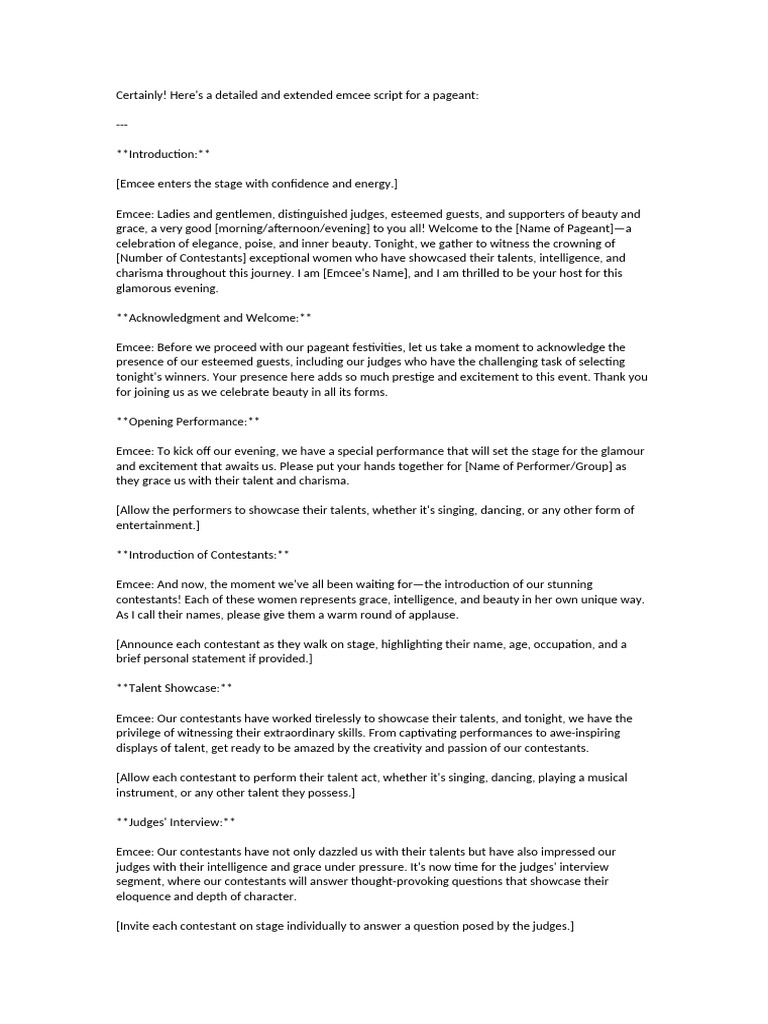 Emcee Script for Pageant Event | PDF