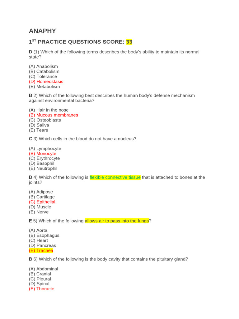 Anaphy Practice Questions and Answers | PDF | Atrium (Heart) | Blood