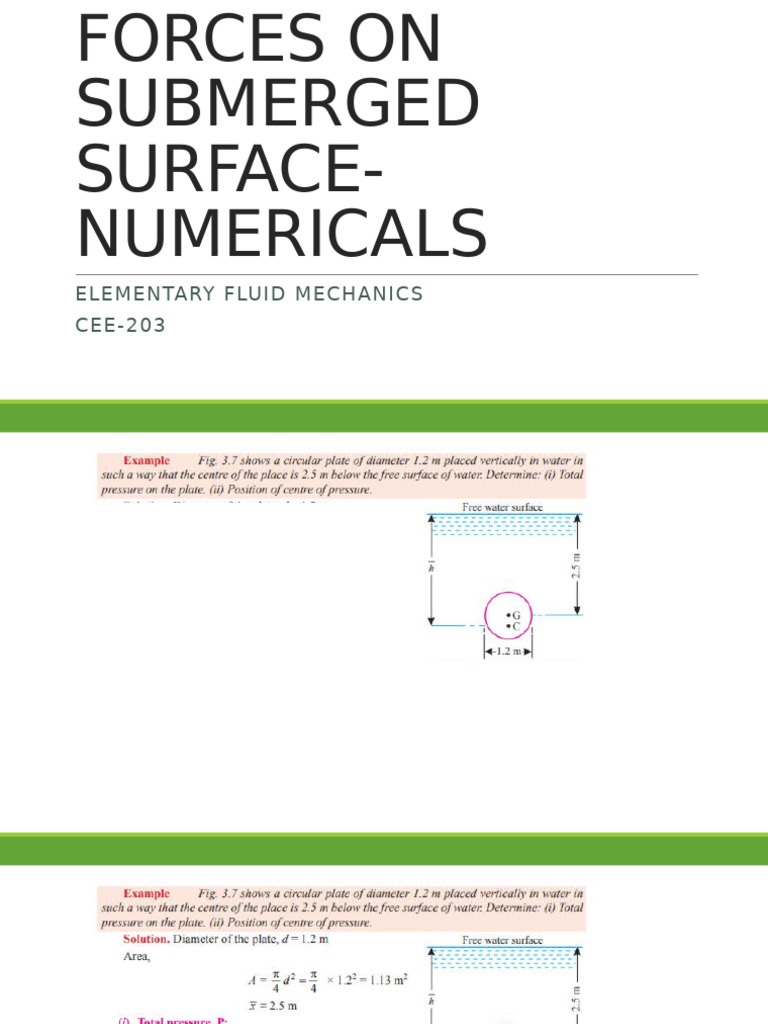 Hydrostatic Forces On Surfaces-Numericals | PDF