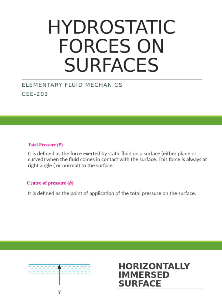 Hydrostatic Forces On Surfaces | PDF