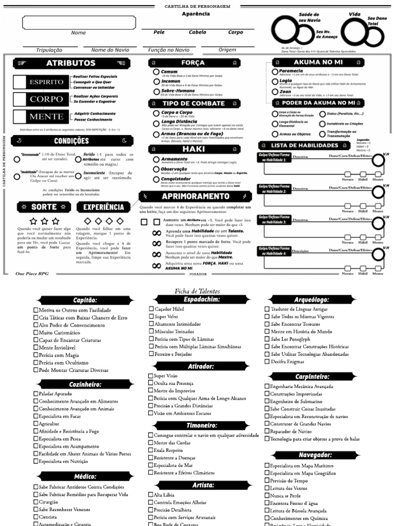 Ficha One Piece Rpg | PDF
