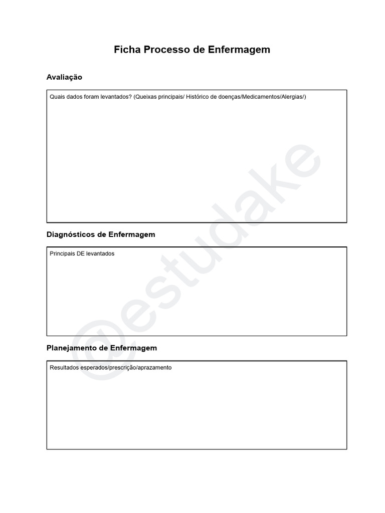 Ficha Processo de Enfermagem | PDF