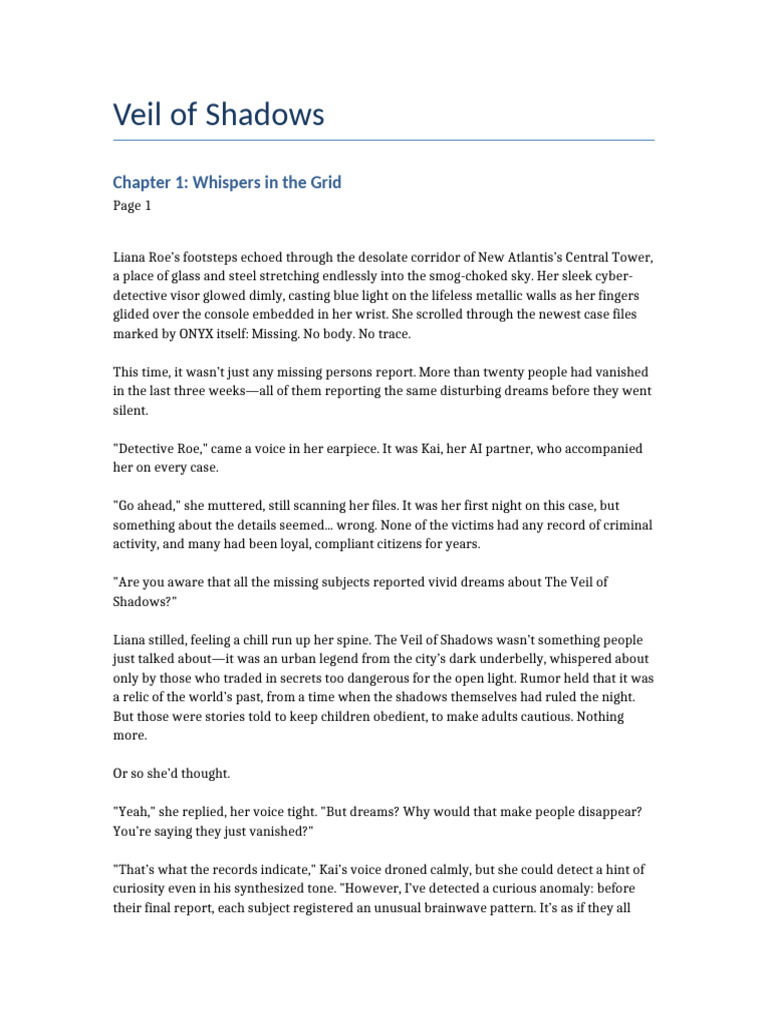 Veil of Shadows Chapter1 Pages1 and 2 | PDF