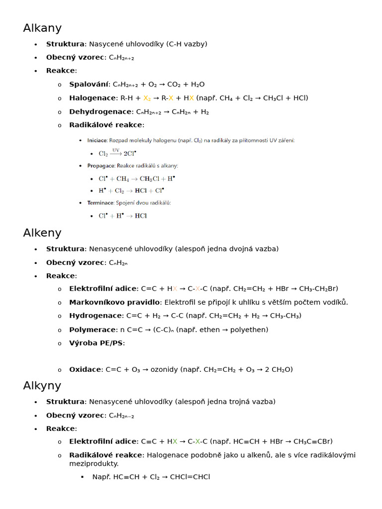 Chemie - ALKANY, ALKENY, ALKYNY | PDF