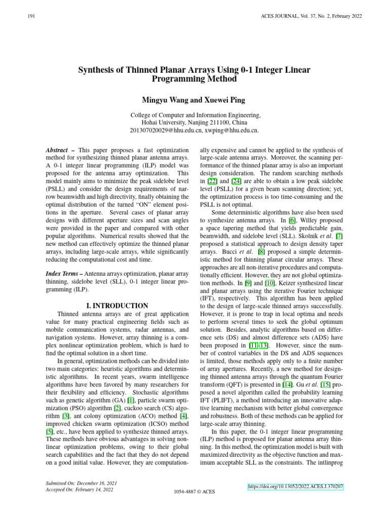 ACES Journal February 2022 Paper 7 | PDF | Mathematical Optimization | Linear Programming