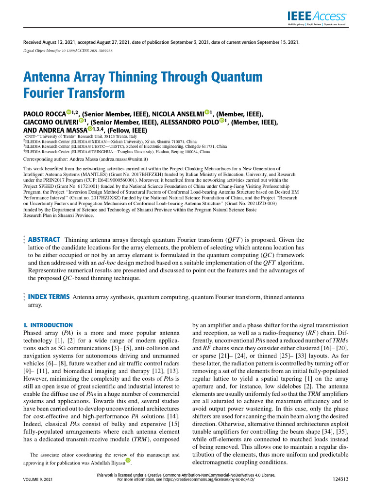 Antenna Array Thinning Through Quantum Fourier Transform IEEE | PDF | Applied Mathematics