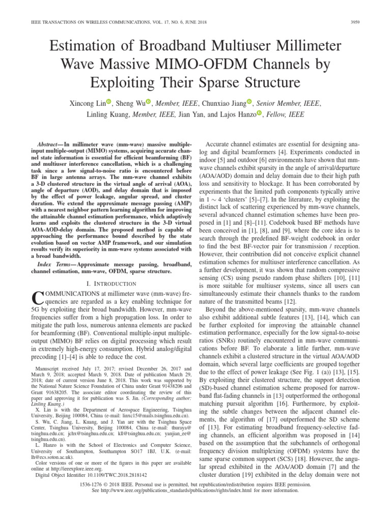 MIMO-OFDM Channels by Exploiting Their Sparse Structure | PDF | Mimo | Orthogonal Frequency ...