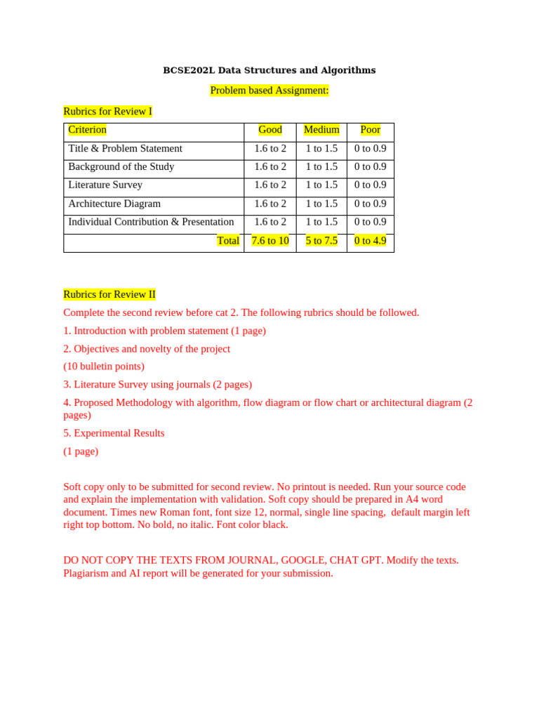 WINSEM2023-24 BCSE202L TH CH2023240503624 Assessment Rubrics BCSE202L Rubrics | PDF | Computer ...