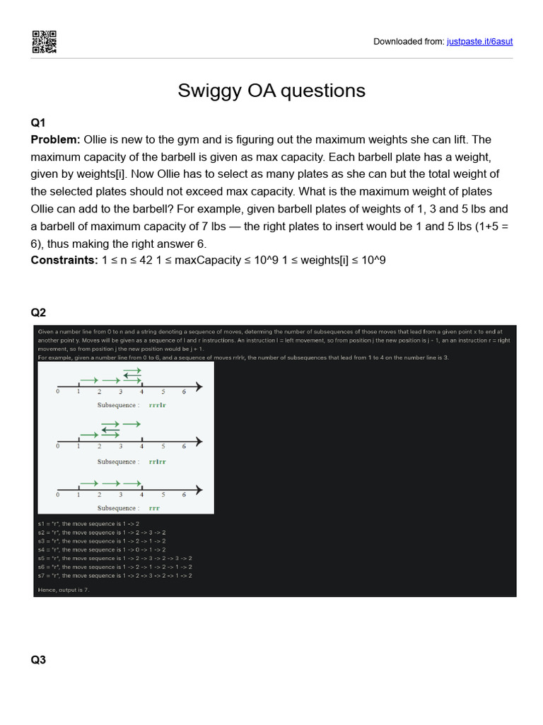 Swiggy OA Questions for Candidates | PDF