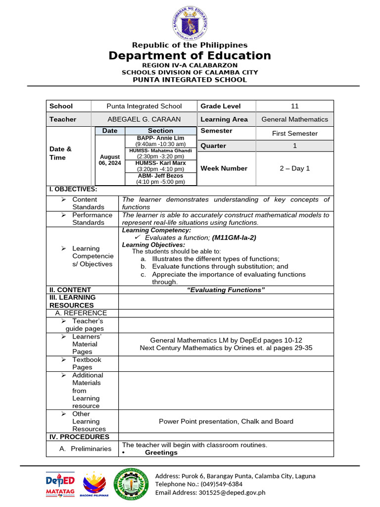 Gen Math D2-W1 | PDF | Function (Mathematics) | Learning