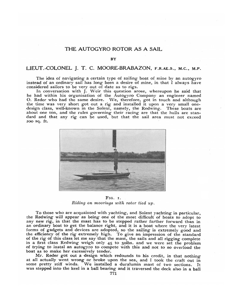The Autogyro Rotor As A Sail (1934) | PDF | Helicopter Rotor | Sail