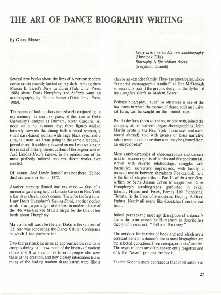 The art of dance biography writing | PDF