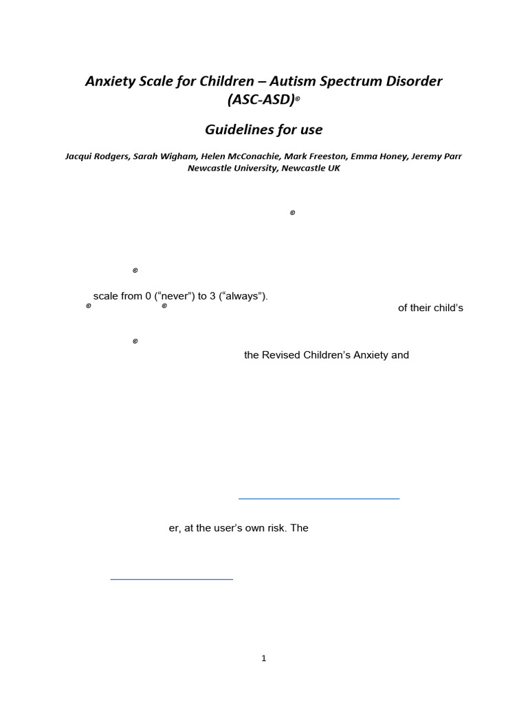 Scoring Guidelines ASC-ASD Parent Child Versions | PDF | Anxiety ...