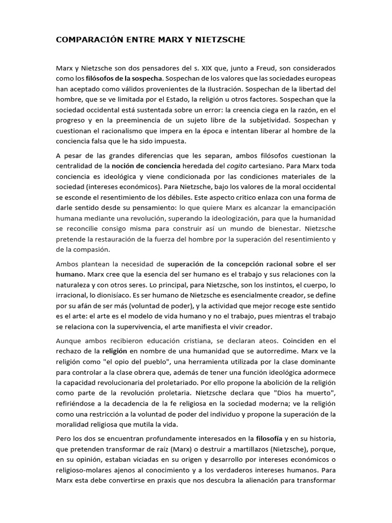 Comparación entre Marx y Nietzsche | PDF | Karl Marx | Friedrich Nietzsche