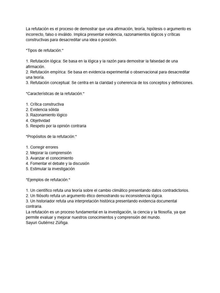 La Refutación Es El Proceso de Demostrar Que Una Afirmación, Teoría ...