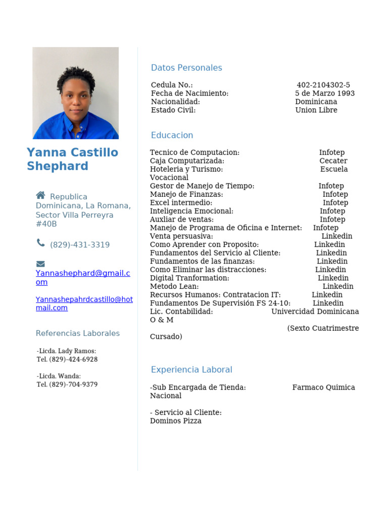 Curriculum, Yanna Castillo Shephard | PDF