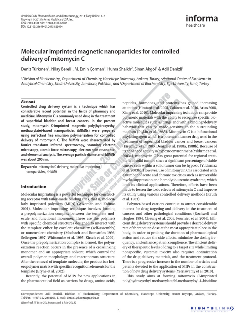 Molecular Imprinted Magnetic Nanoparticles For Controlled Delivery of ...