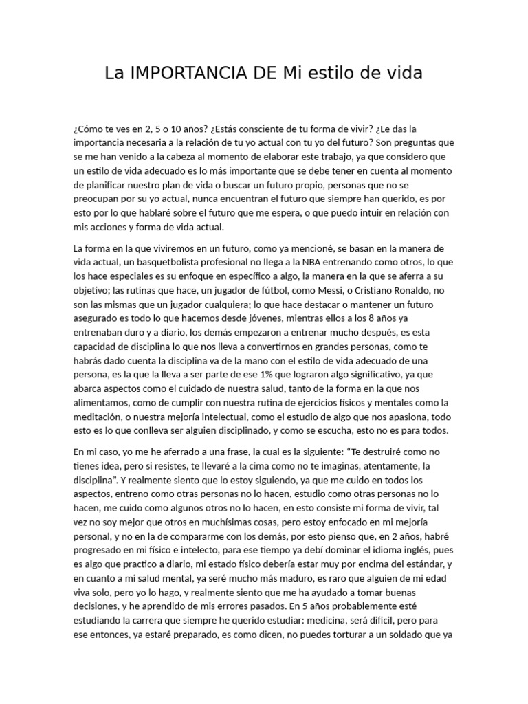 La IMPORTANCIA DE Mi Estilo de Vida | PDF | Autosuperación