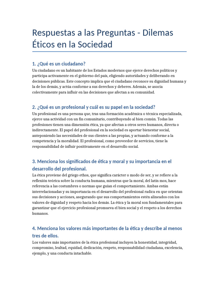 Respuestas Dilemas Eticos | PDF | Moralidad | Comportamiento