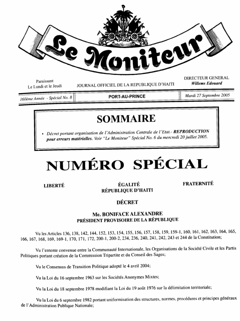 Decret Portant Organisation de Ladministration Centrale de LEtat 2005 | PDF