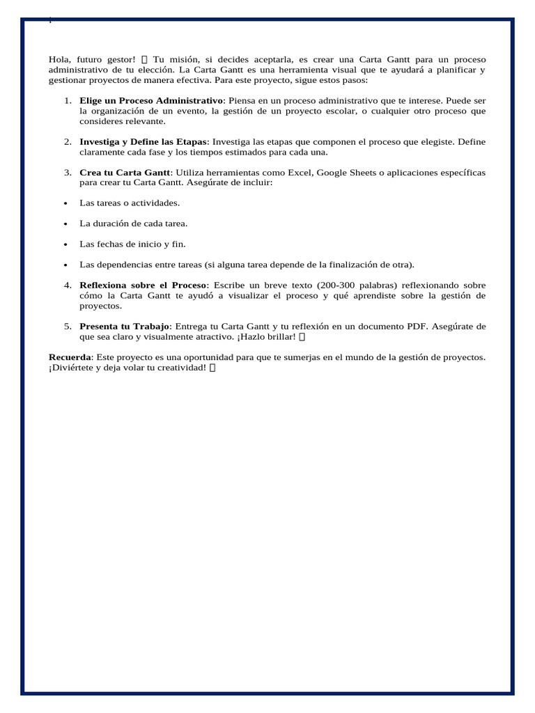 Ejercicio Carta Gannt | PDF