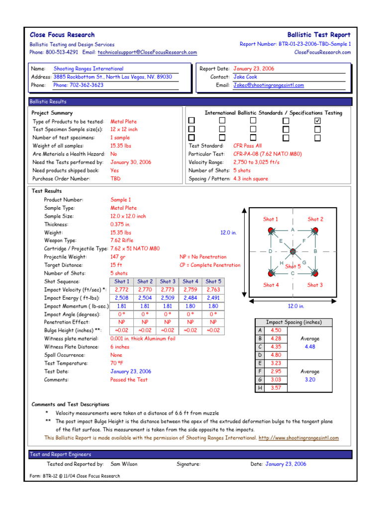 Sample 1 Ballistic Test Report | PDF | Ballistics | Firearms