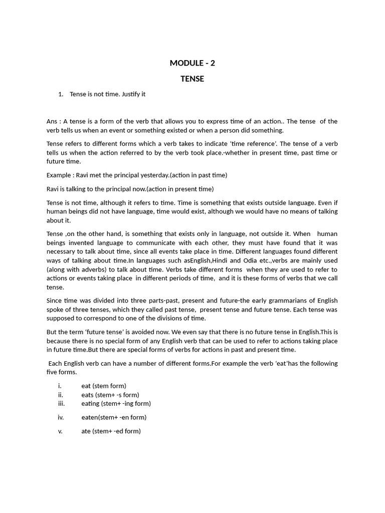 Tense Module2 Amita Naik | PDF | Grammatical Tense | Verb