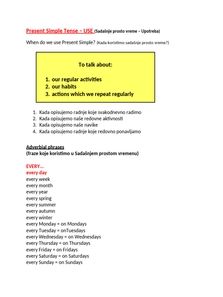 Present Simple Tense USE | PDF | Verb | Grammatical Tense