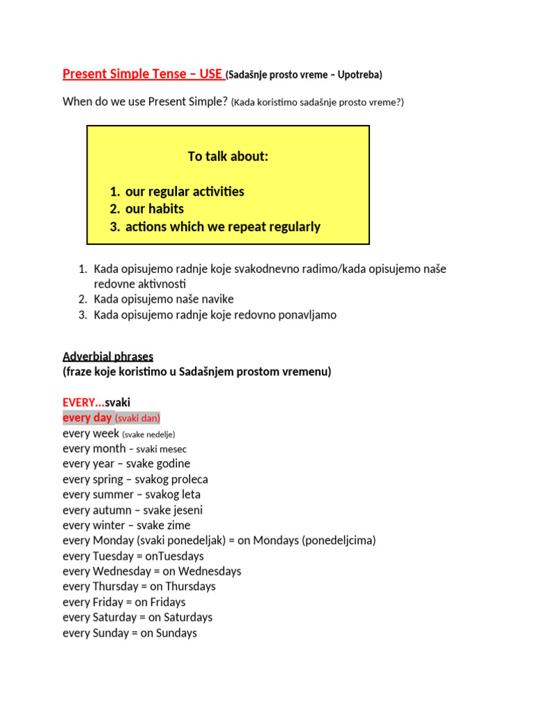 Present Simple Tense USE | PDF | Verb | Grammatical Tense