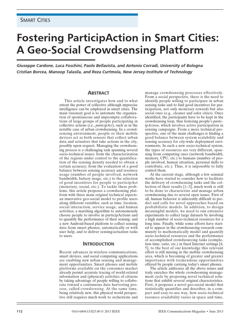 Geo-Social Crowdsensing for Smart Cities | PDF | Crowdsourcing | Mobile App
