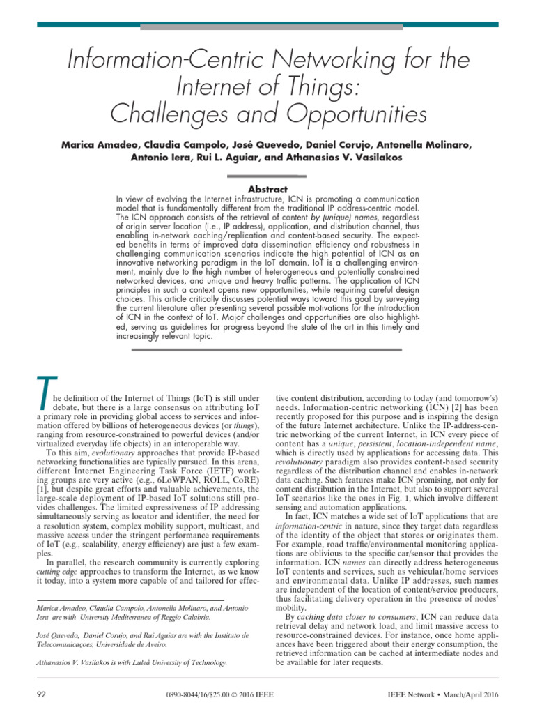 Information-Centric Networking For The Internet of Things Challenges and Opportunities | PDF ...