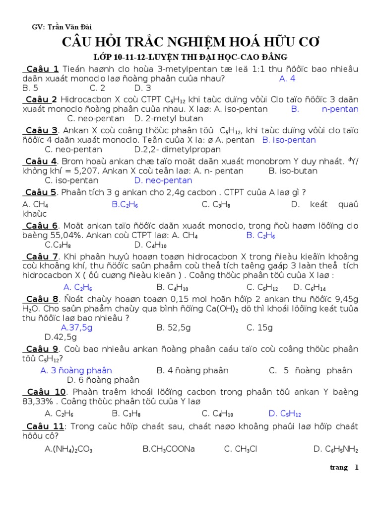 Bai Tap Trac Nghiem Hoa Huu Co | PDF