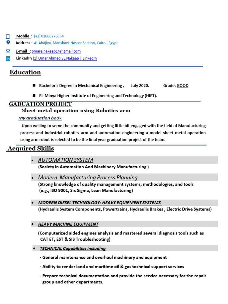 Omarelnakeep cv 2023 | PDF | Automation | Engineering
