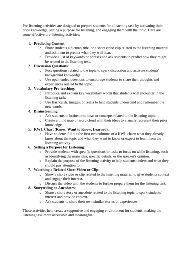 Pre Listening Activites | PDF | Cognition | Cognitive Science