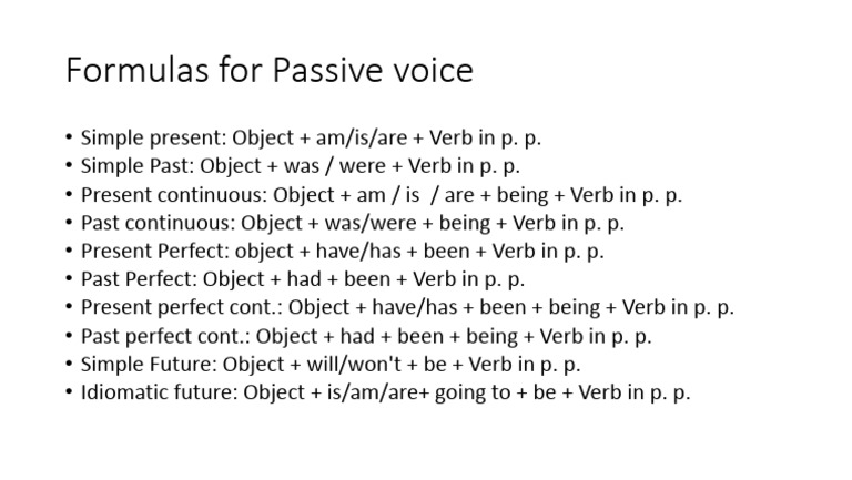 2.1 Formulas For Passive Voice | PDF | Language Arts & Discipline